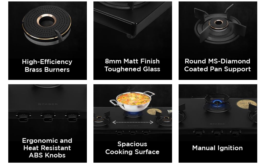 Faber 3 Burner Manual Ignition Cooktop (NEBULA 3BB BK) - Nandilath G-Mart
