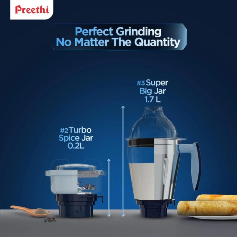 Preethi Blue Leaf Titanium 1000W Mixer Grinder 7 Jars (MG-281 ...